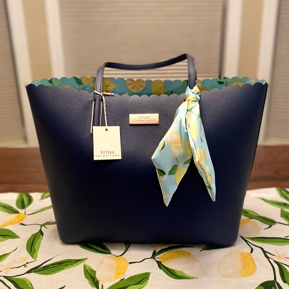 Trina Turk | Bags | Trina Turk Reversible Navy Lemon Tote | Poshmark